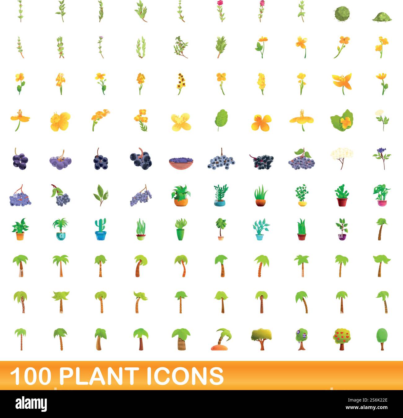 100 plant icons set. Cartoon illustration of 100 plant icons vector set ...