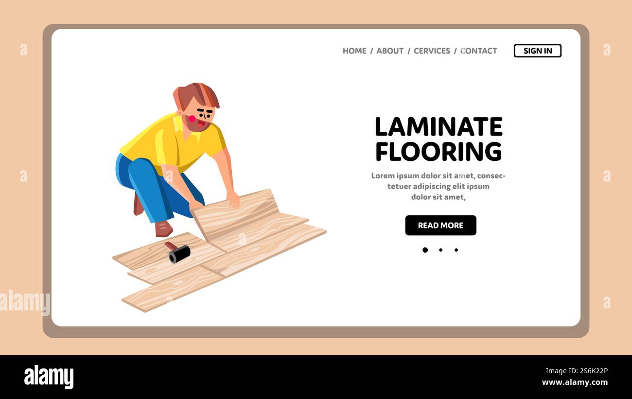 Laminate Flooring Carpenter Man In House Vector. Laminate Flooring ...