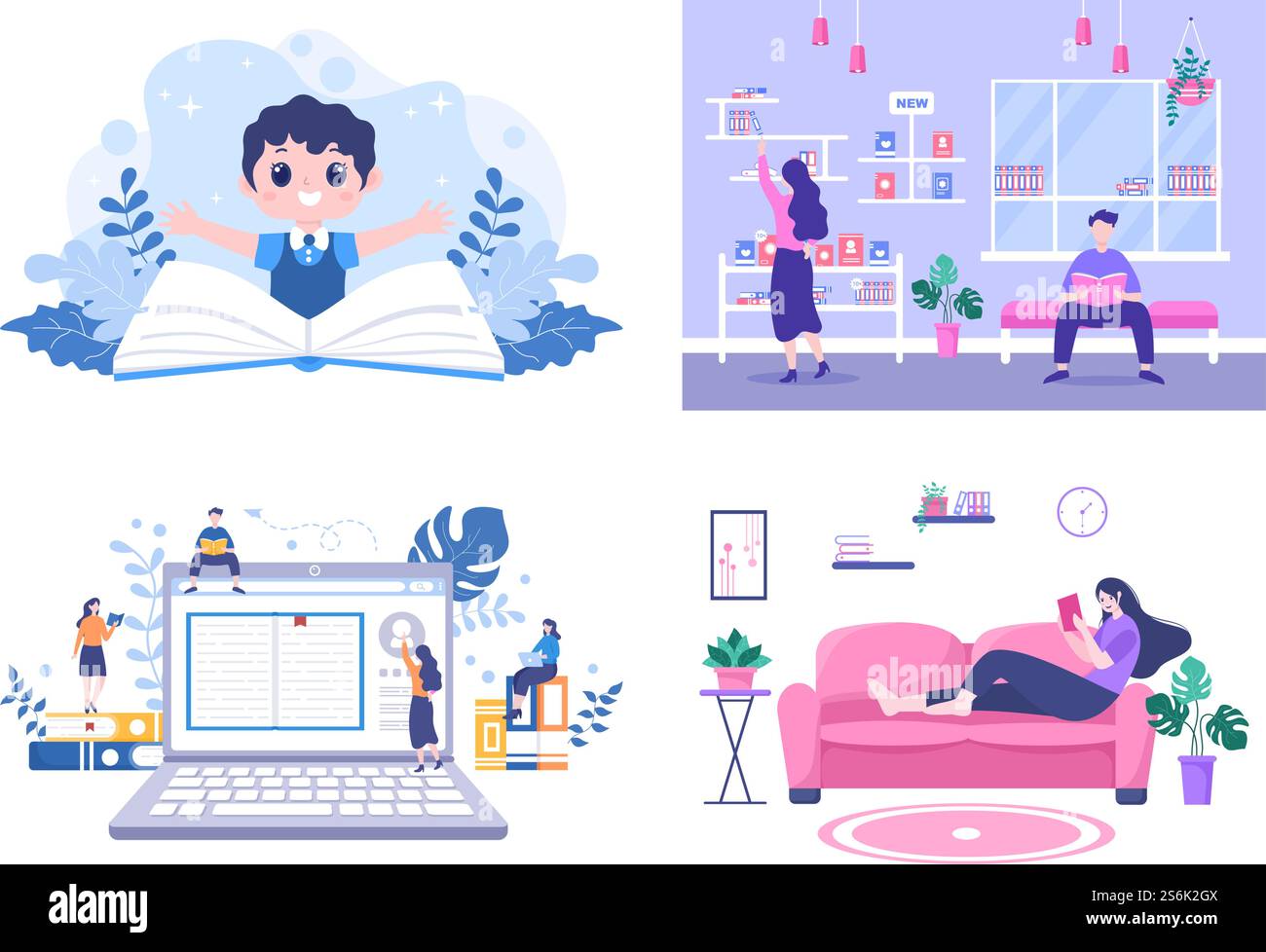 Library and Bookstore Contain Books On Shelf With Several People ...