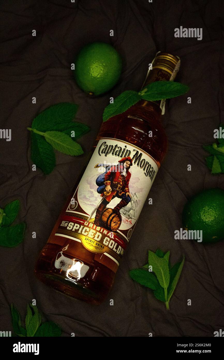 Ukraine Chernigov, 14 August 2022... The bottle of Captain Morgan ...