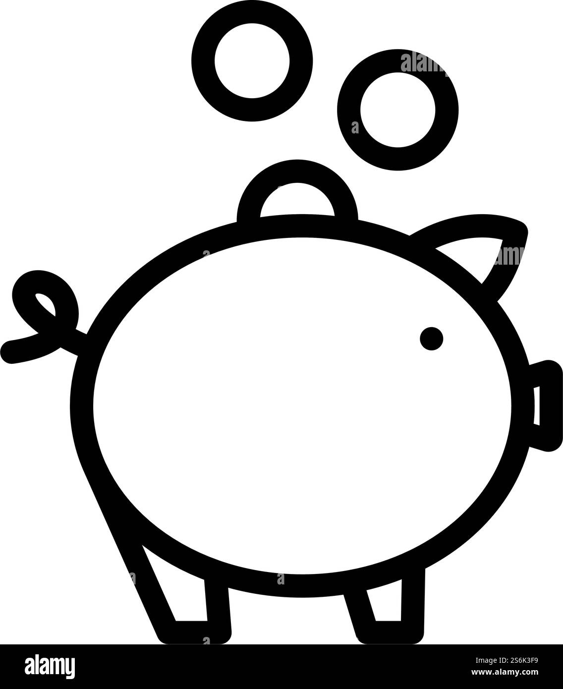Golden Coins Fall In Piggy Bank Icon. Bold outline design with editable ...