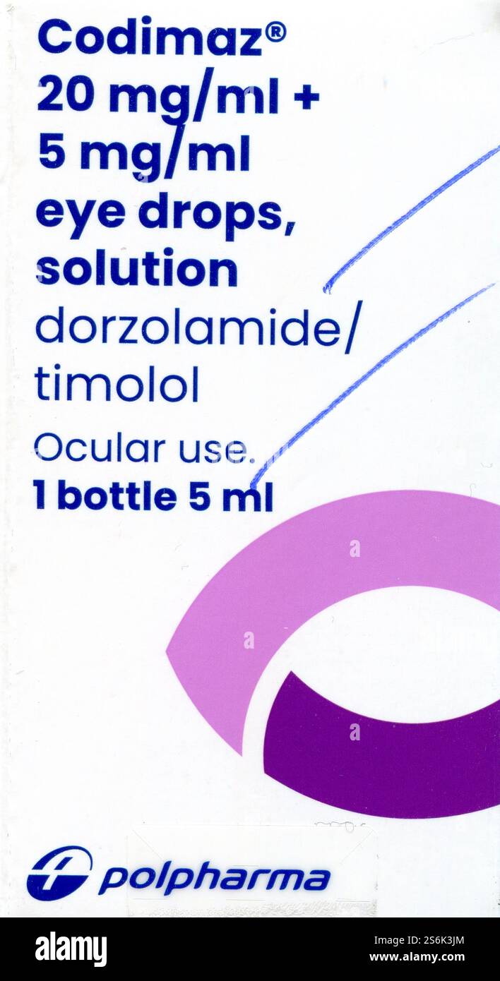 A packet of Codimaz (Dorzolamide, Timolol) medication used for ...