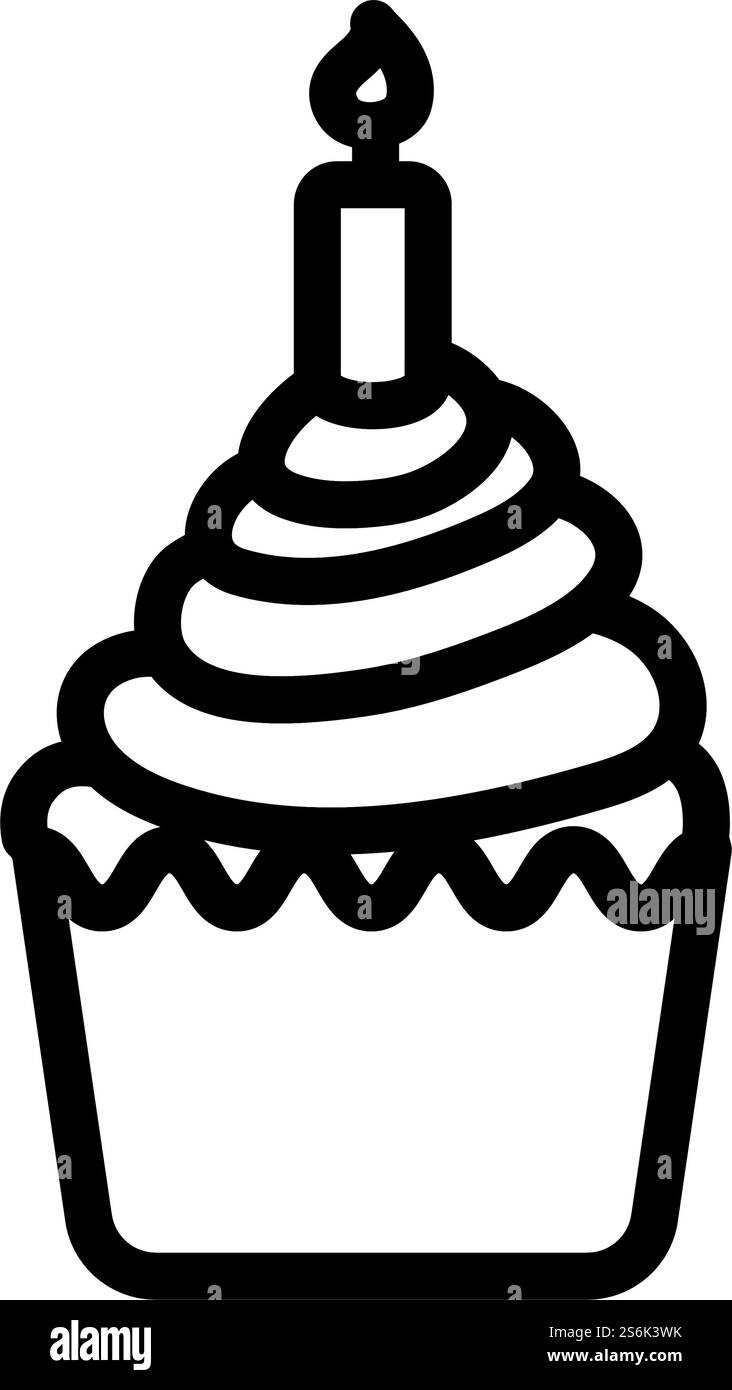First Birthday Cake Icon. Bold outline design with editable stroke ...