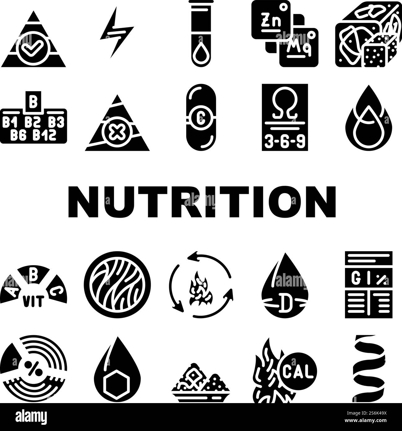Nutrition Facts Diet Collection Icons Set Vector. Energy Nutrition And ...