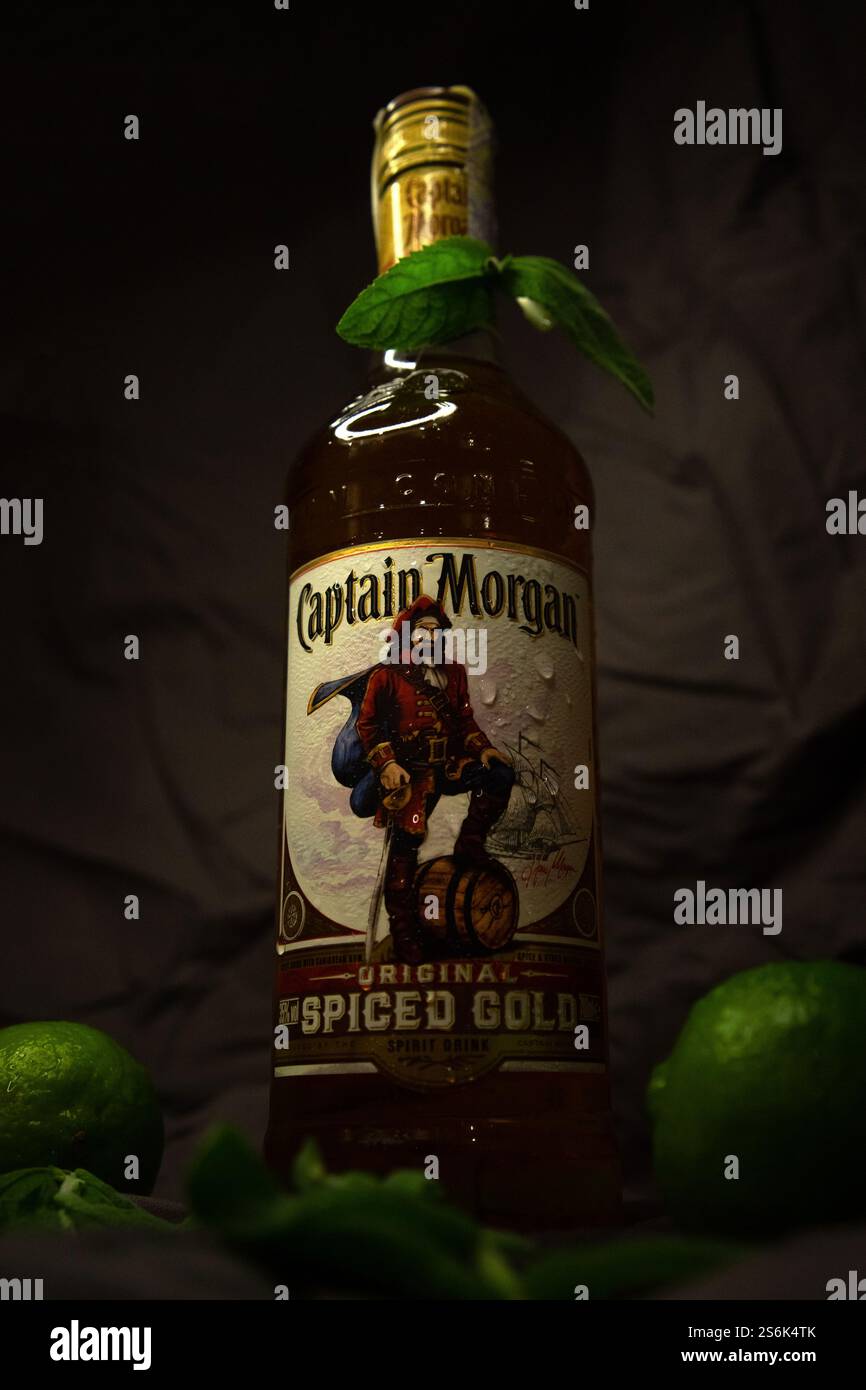 Ukraine Chernigov, 14 August 2022... The bottle of Captain Morgan ...