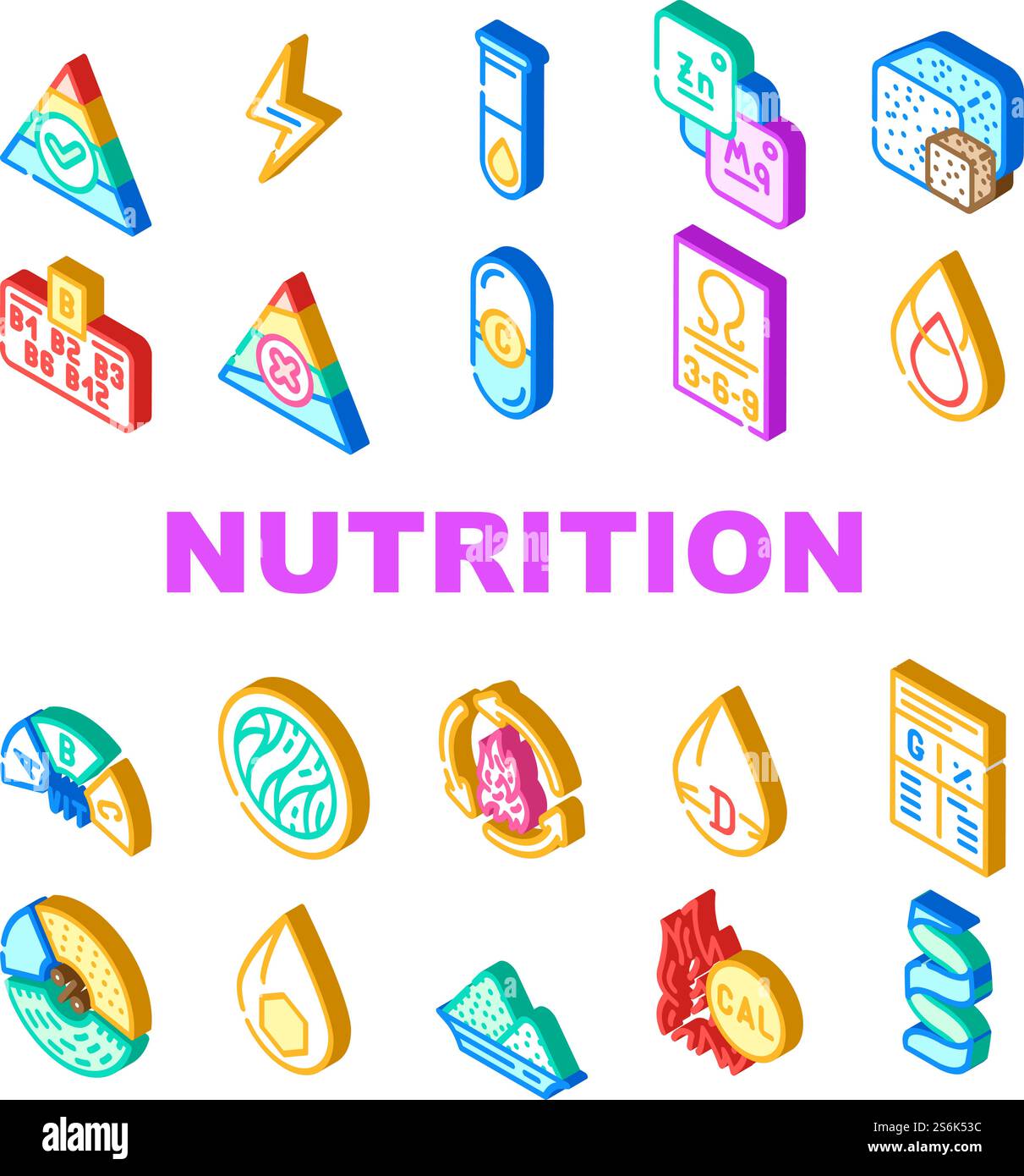 Nutrition Facts Diet Collection Icons Set Vector. Energy Nutrition And ...