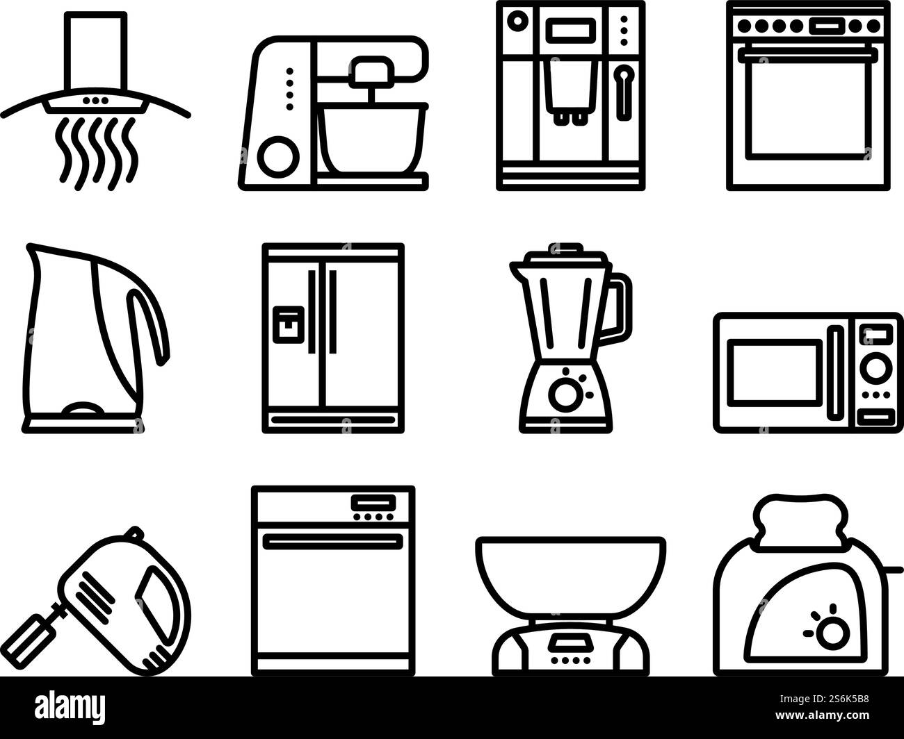 Kitchen Icon Set. Bold outline design with editable stroke width ...