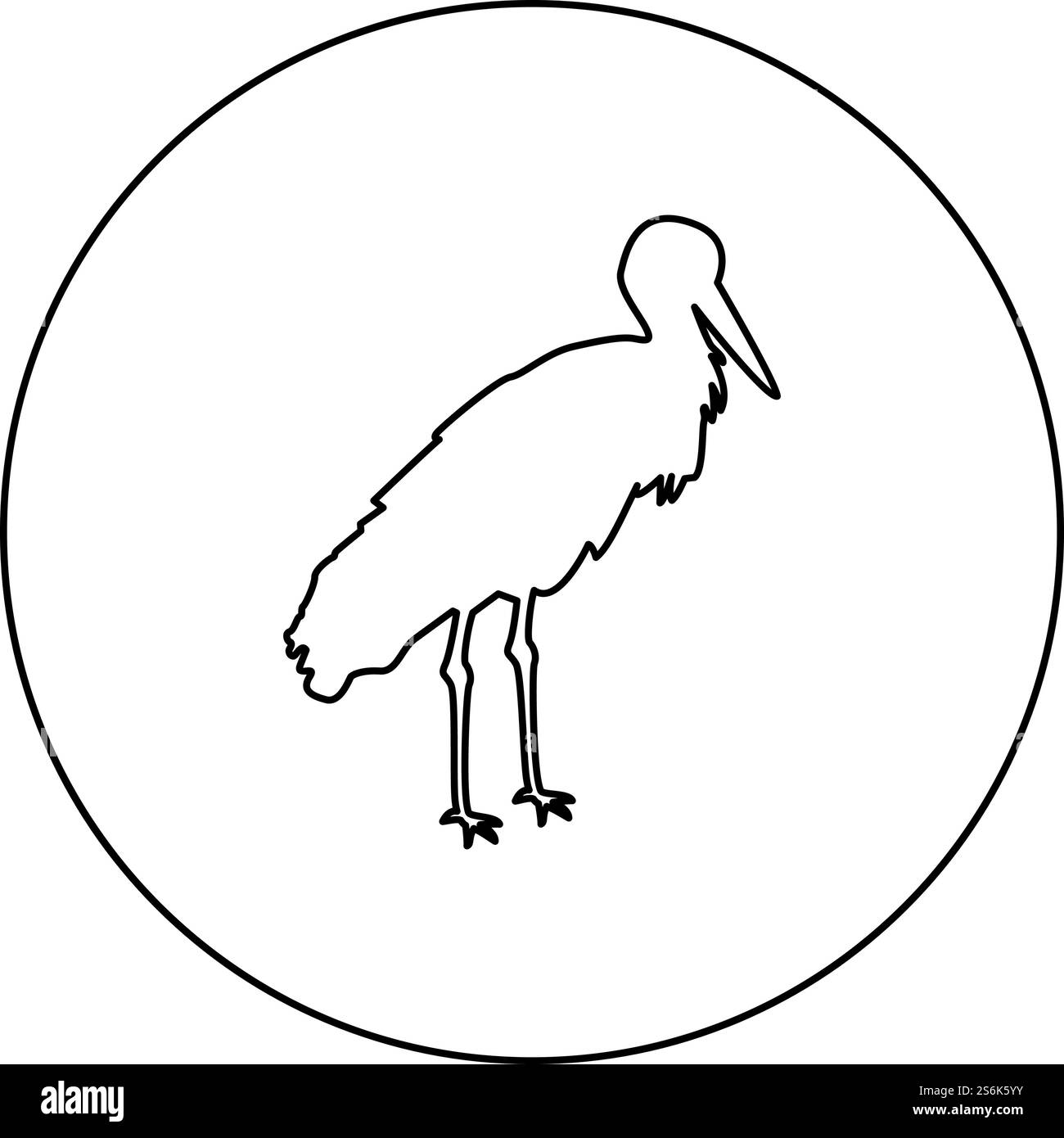 Stork Bird standing Crane Heron silhouette in circle round black color ...