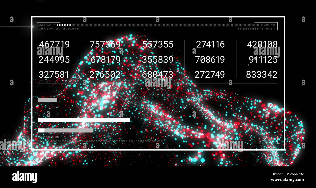 Image Of Digital Data Processing Binary Coding Over Floating Mesh On Black Background Stock