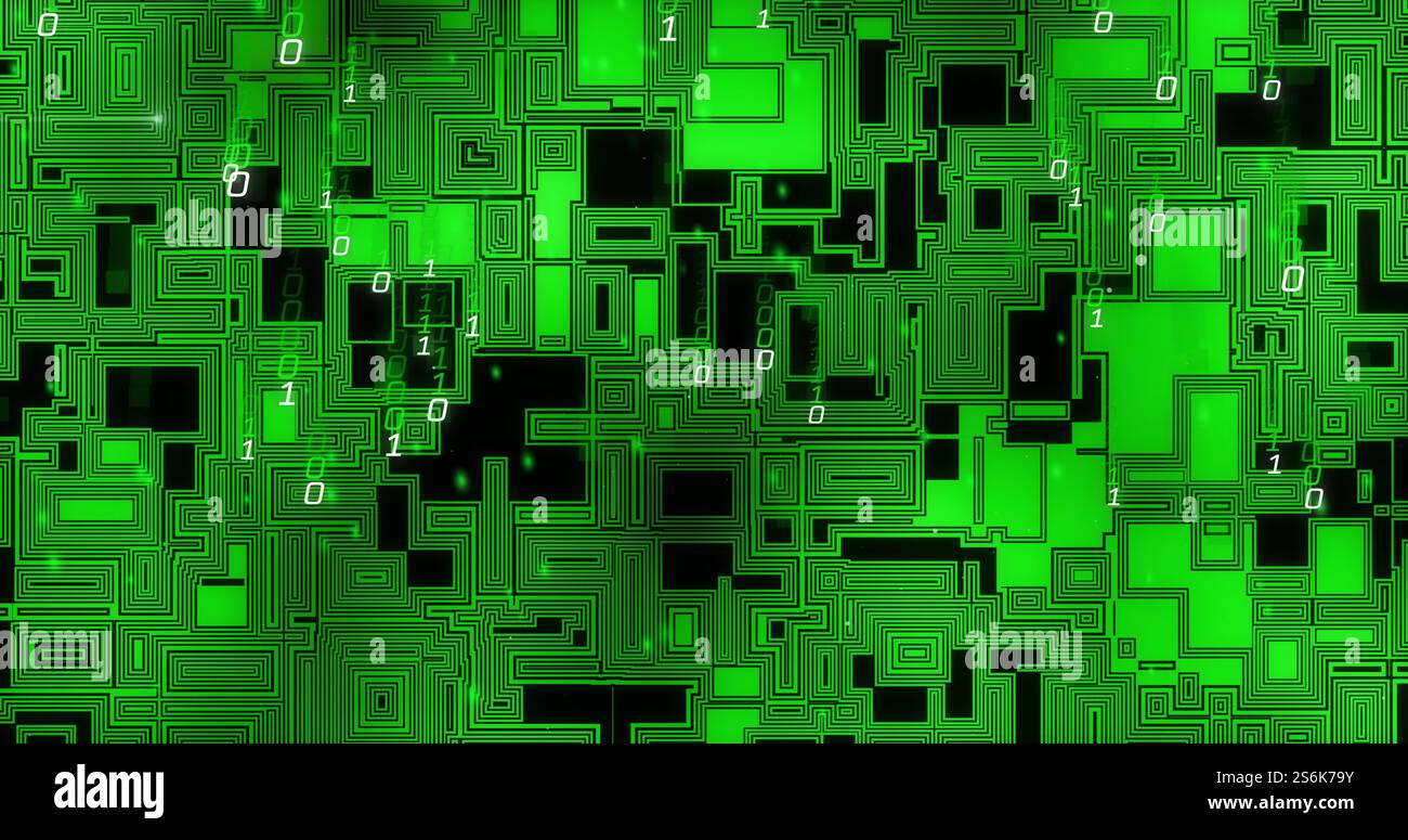 Image Of Digital Data Processing Binary Coding Over Circuit Board Stock