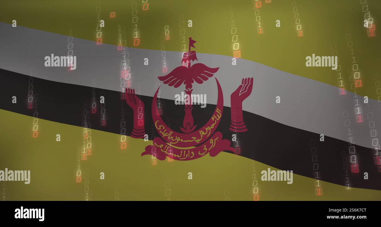 Image of data processing over flag of burnei Stock Photo - Alamy