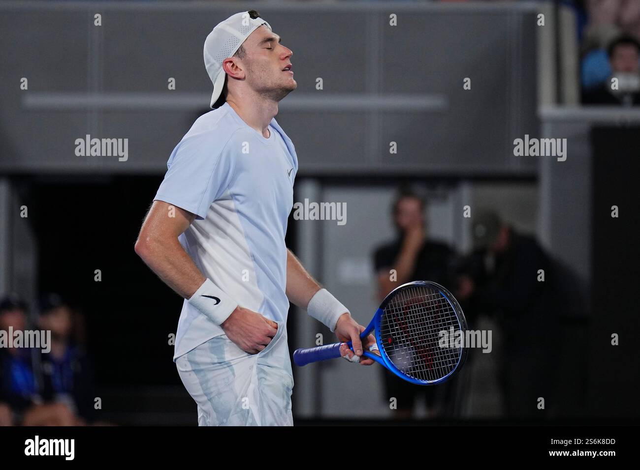 Jack Draper of Britain reacts after defeating Aleksandar Vukic of ...
