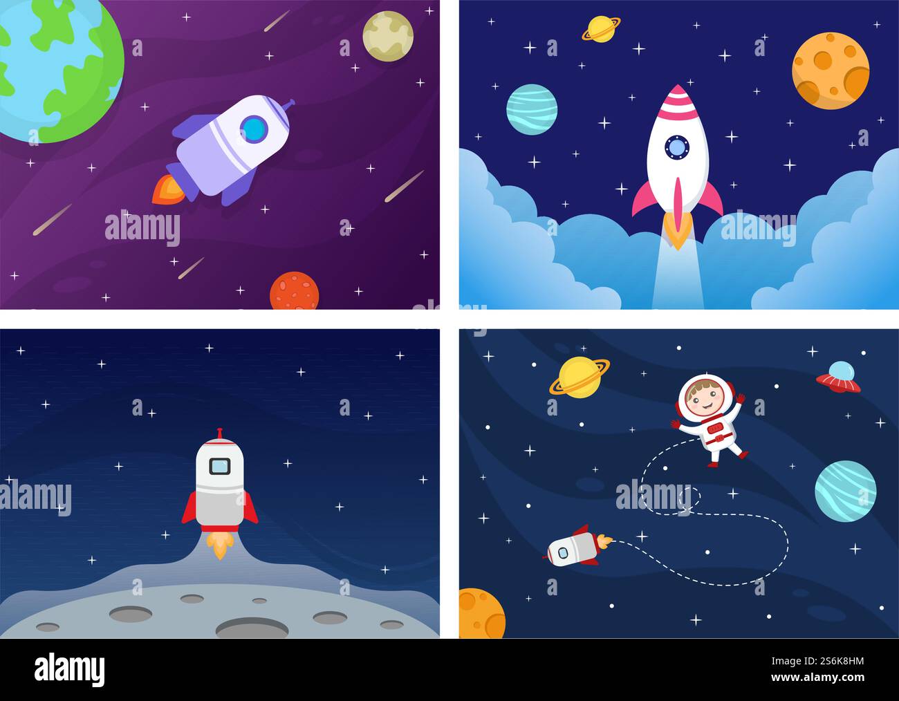 Astronaut With Rocket Illustration For Explore In Outer Space And ...