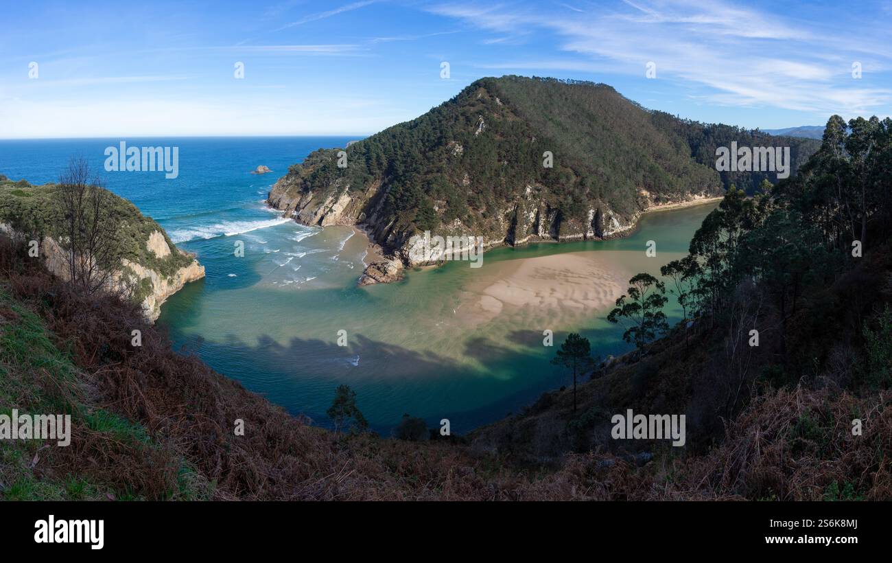 Aerial view of the Tina Menor estuary in the Pechon peninsula in ...