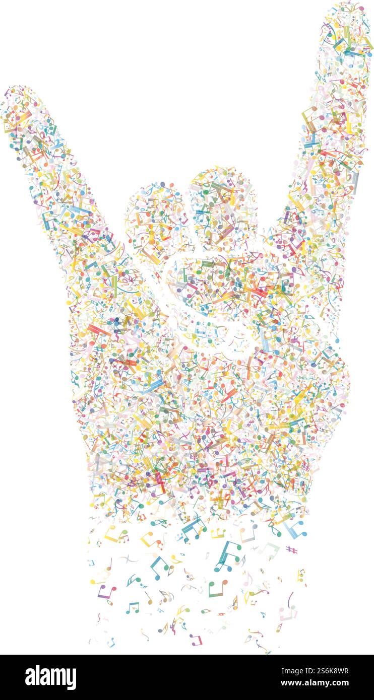 Musical Design From Musical Notes Elements And Hand in Rock Gesture ...