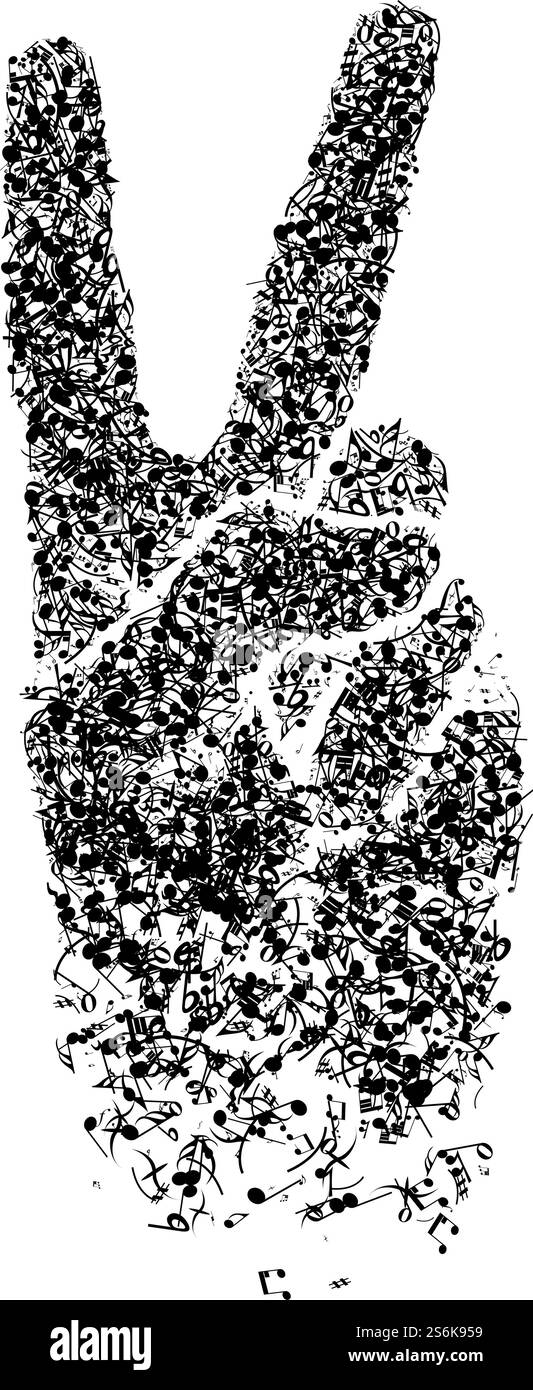 Musical Design From Musical Notes Elements And Hand in Victory Gesture ...