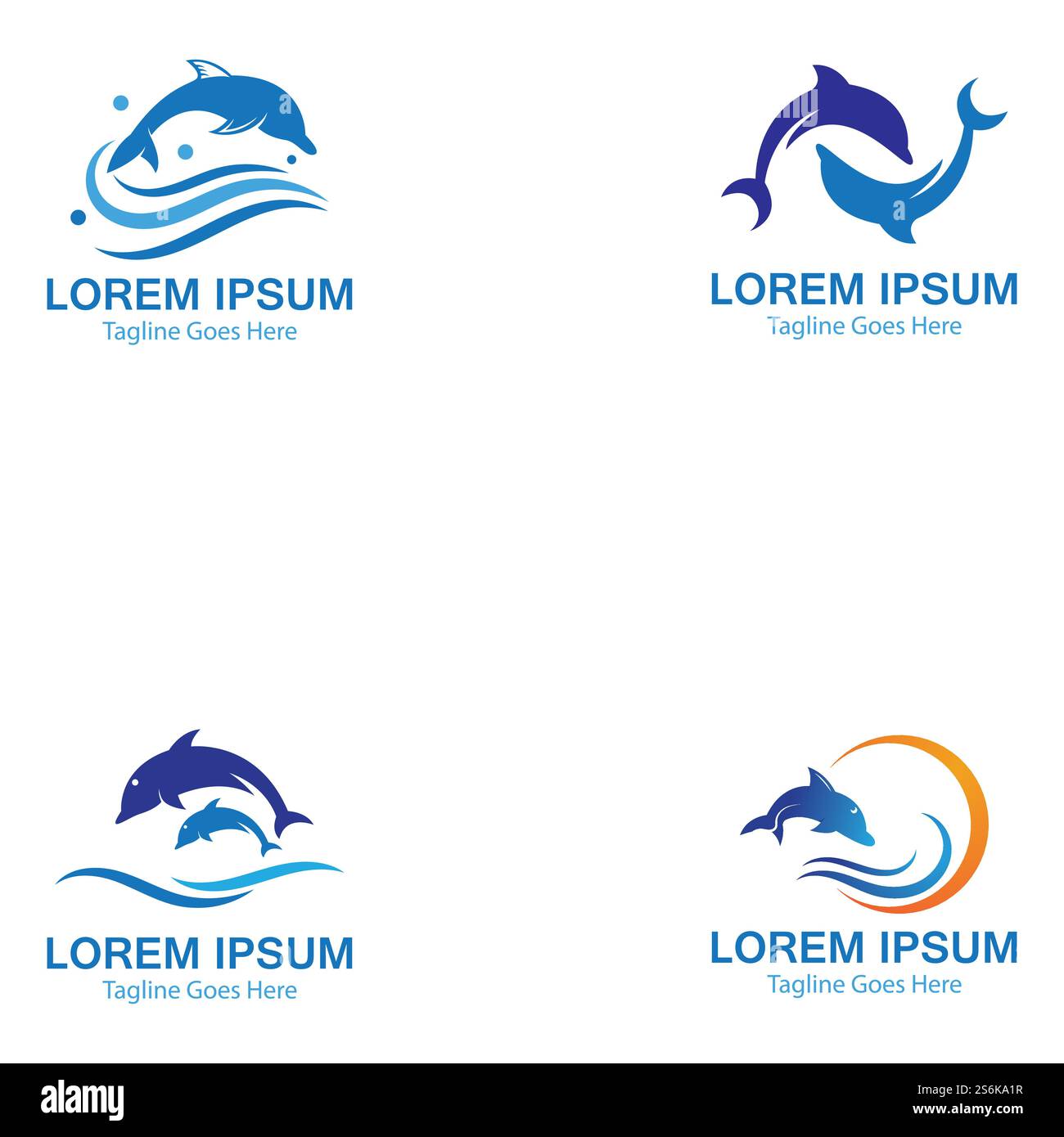 set of Dolphin smart fish jump logo in the sea template design Stock ...