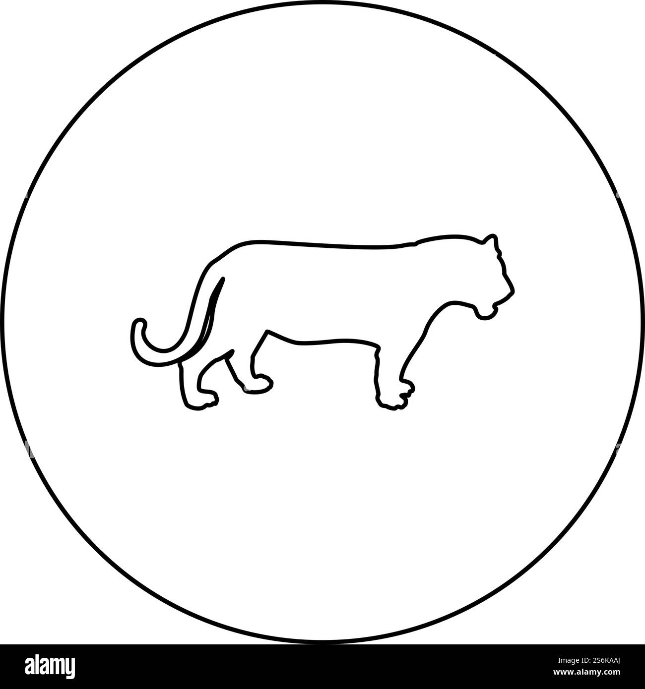 Tiger silhouette in circle round black color vector illustration ...