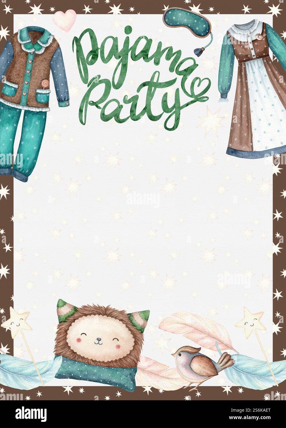 Pajama party vertical card background with lettering surrounded ...
