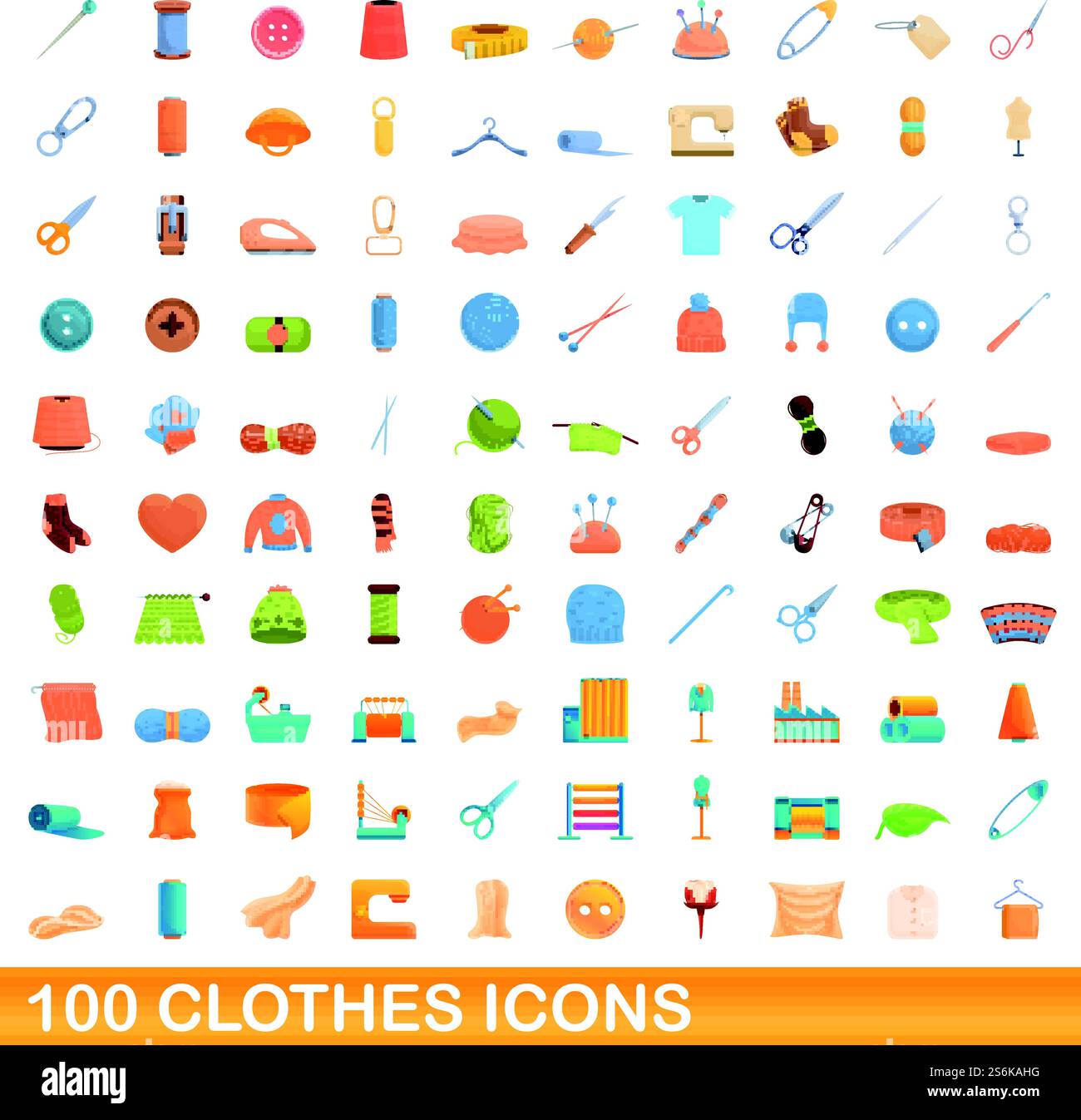 100 clothes icons set. Cartoon illustration of 100 clothes icons vector ...