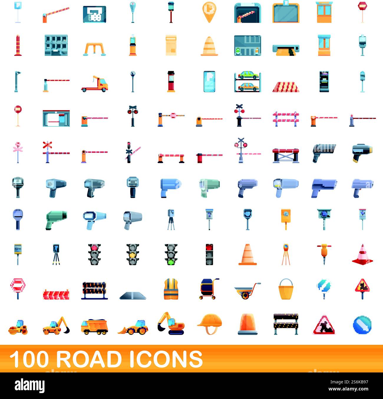 100 road icons set. Cartoon illustration of 100 road icons vector set ...