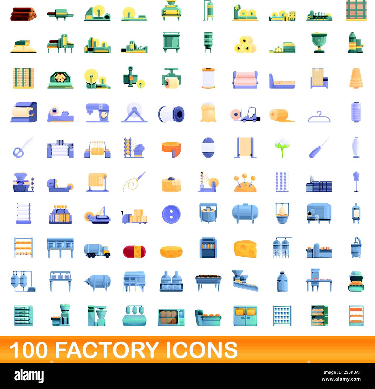 100 factory icons set. Cartoon illustration of 100 factory icons vector ...