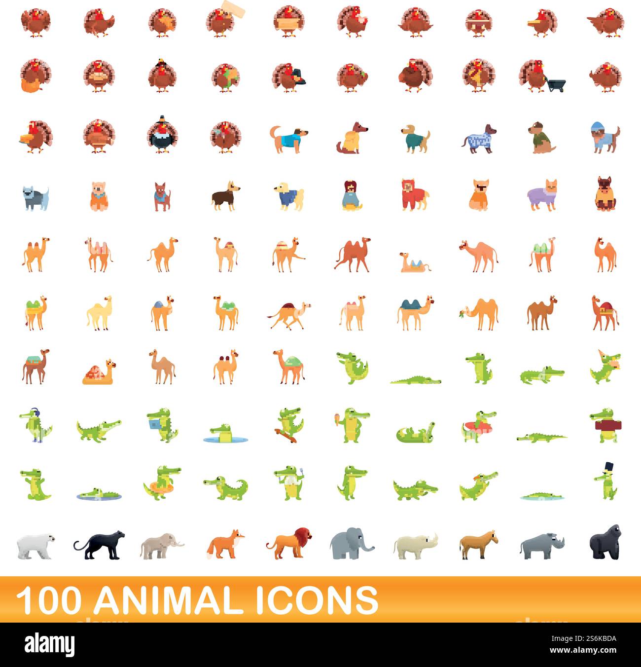 100 animal icons set. Cartoon illustration of 100 animal icons vector ...