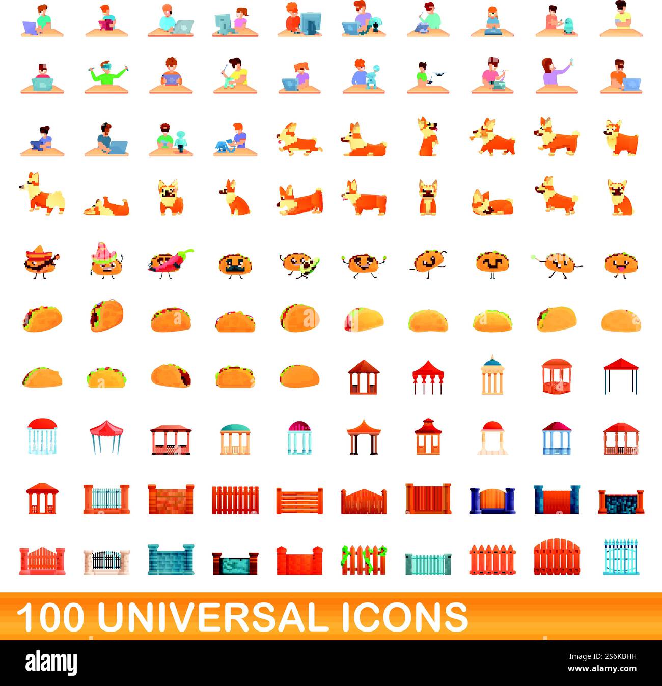 100 universal icons set. Cartoon illustration of 100 universal icons ...