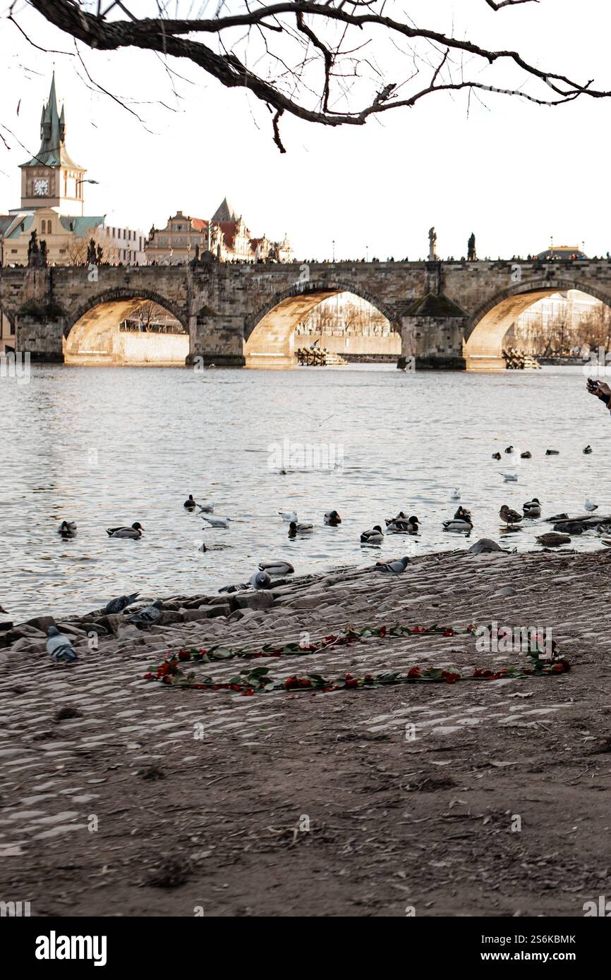 Prague, Czech republic - December 3, 2022: Romantic heart made of roses ...
