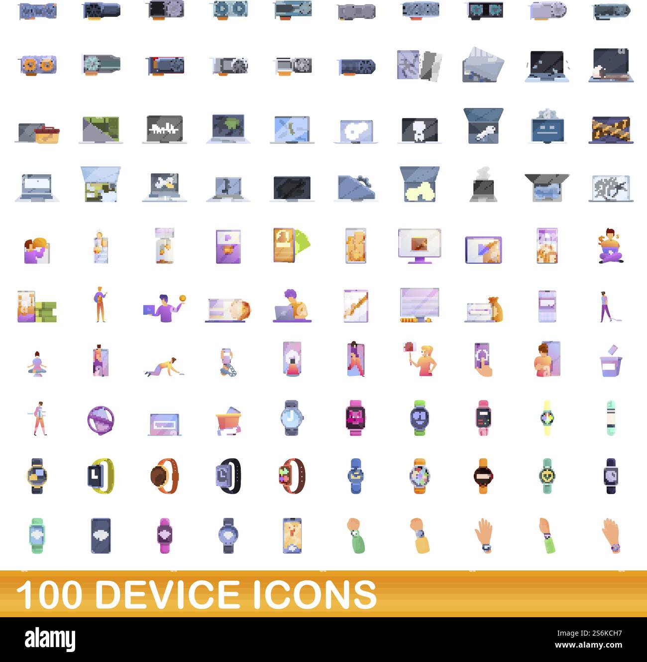100 device icons set. Cartoon illustration of 100 device icons vector ...