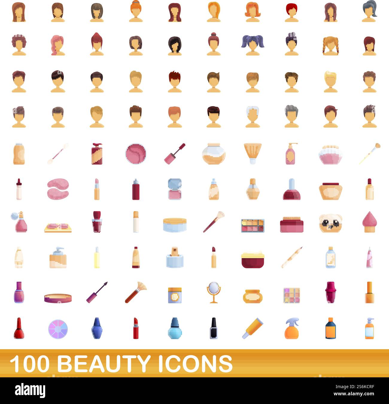 100 beauty icons set. Cartoon illustration of 100 beauty icons vector ...