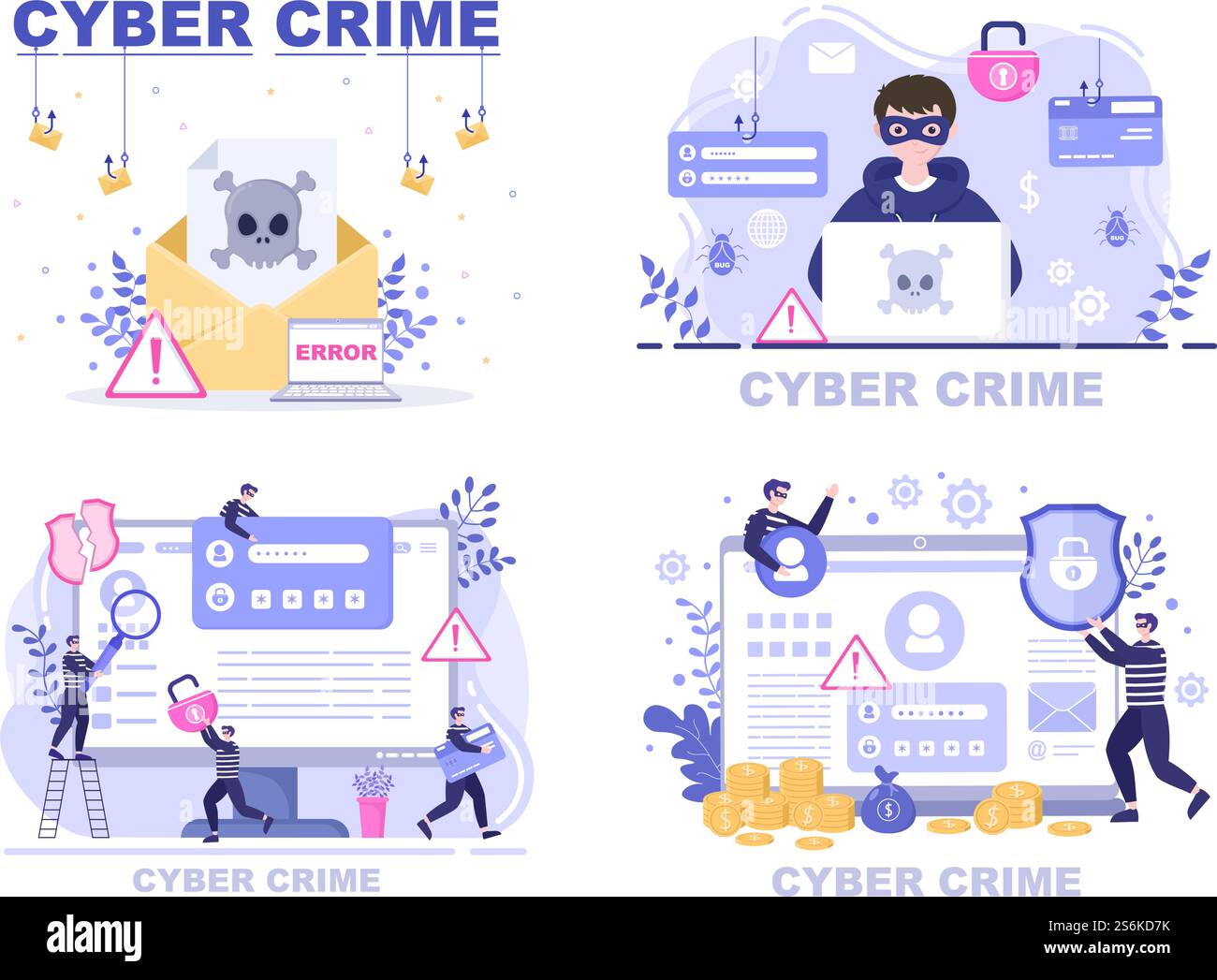 Cyber Crime Illustration Phishing Stealing Digital Data, Device System ...