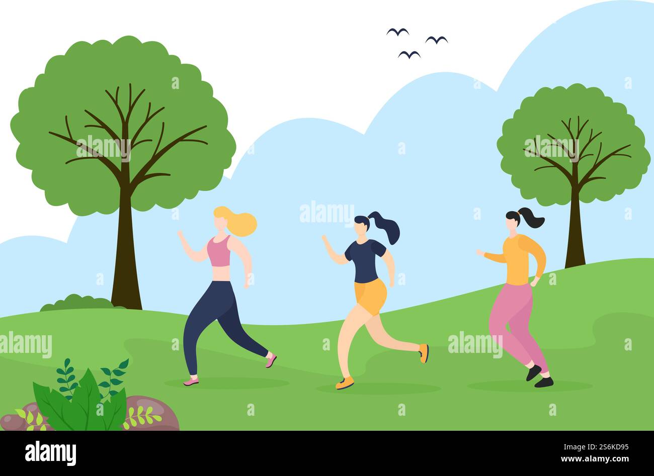 Jogging or Running Sports Background Illustration Men and Women for ...