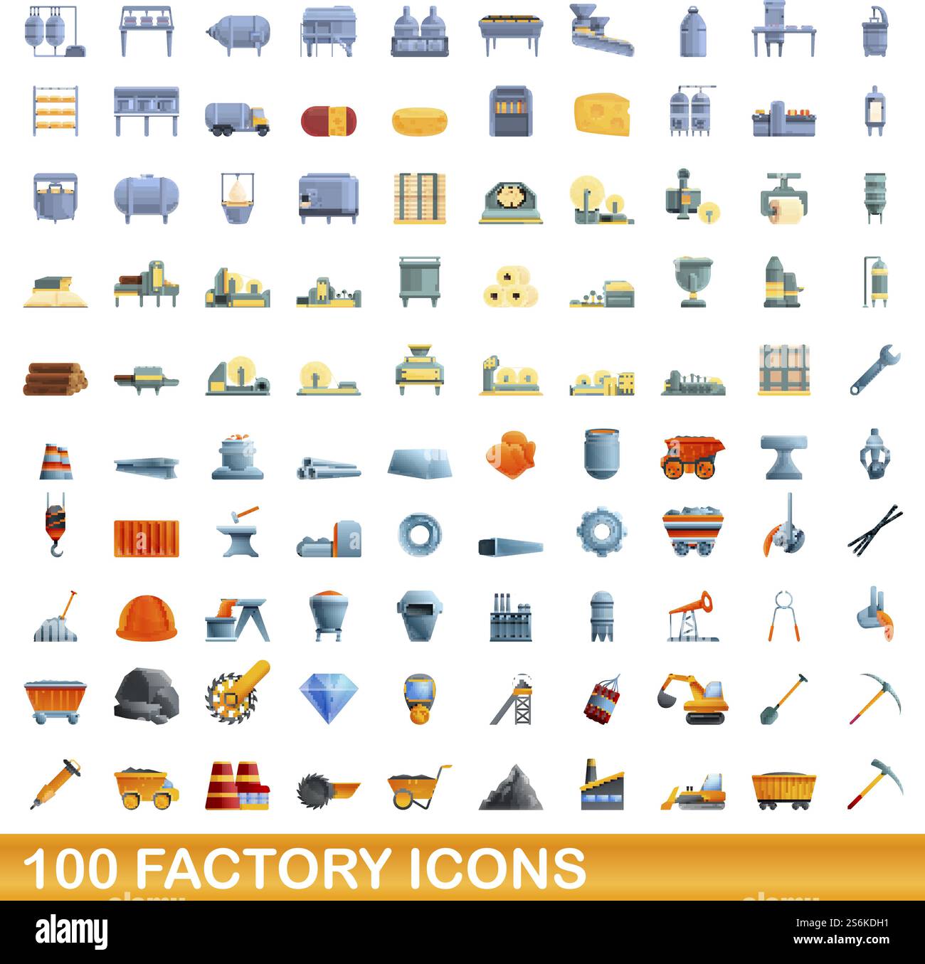 100 factory icons set. Cartoon illustration of 100 factory icons vector ...