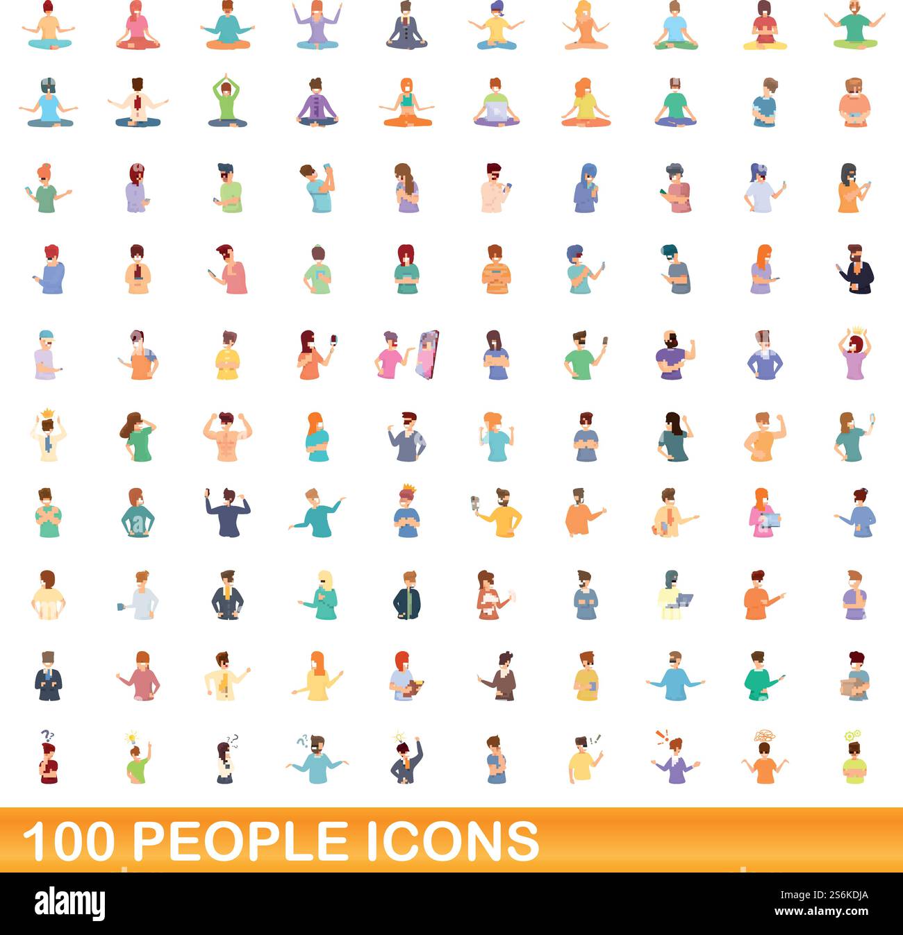 100 people icons set. Cartoon illustration of 100 people icons vector ...