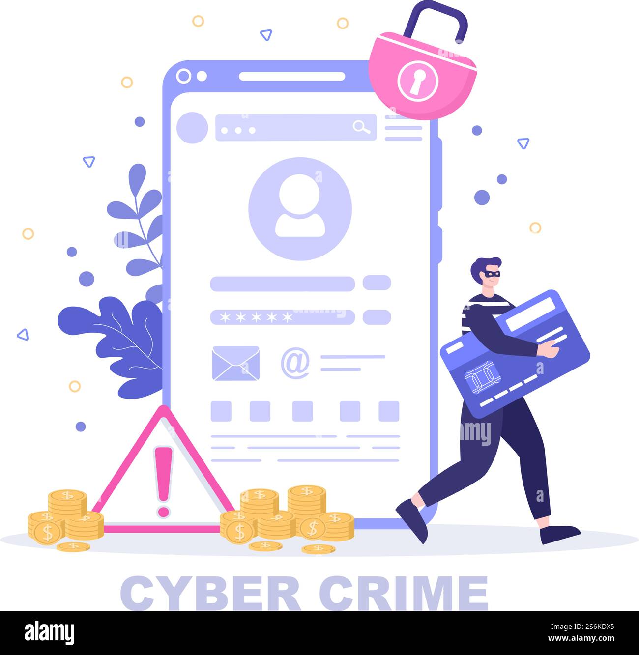 Cyber Crime Illustration Phishing Stealing Digital Data, Device System ...