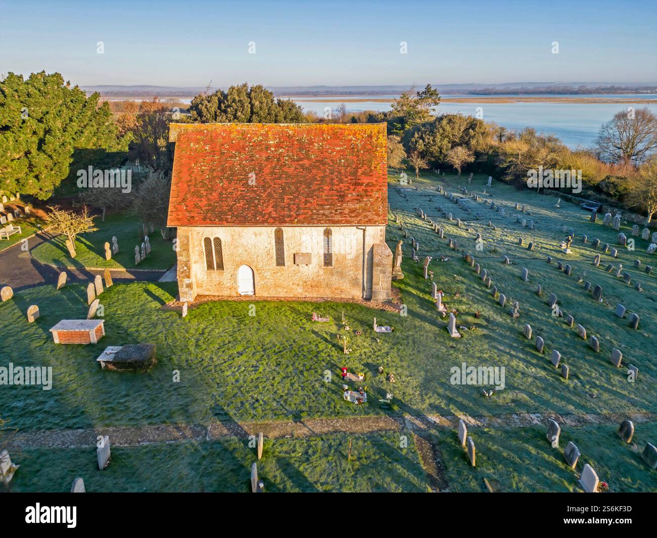 aerial view of st wilfred a mediaeval church in church norton on the ...