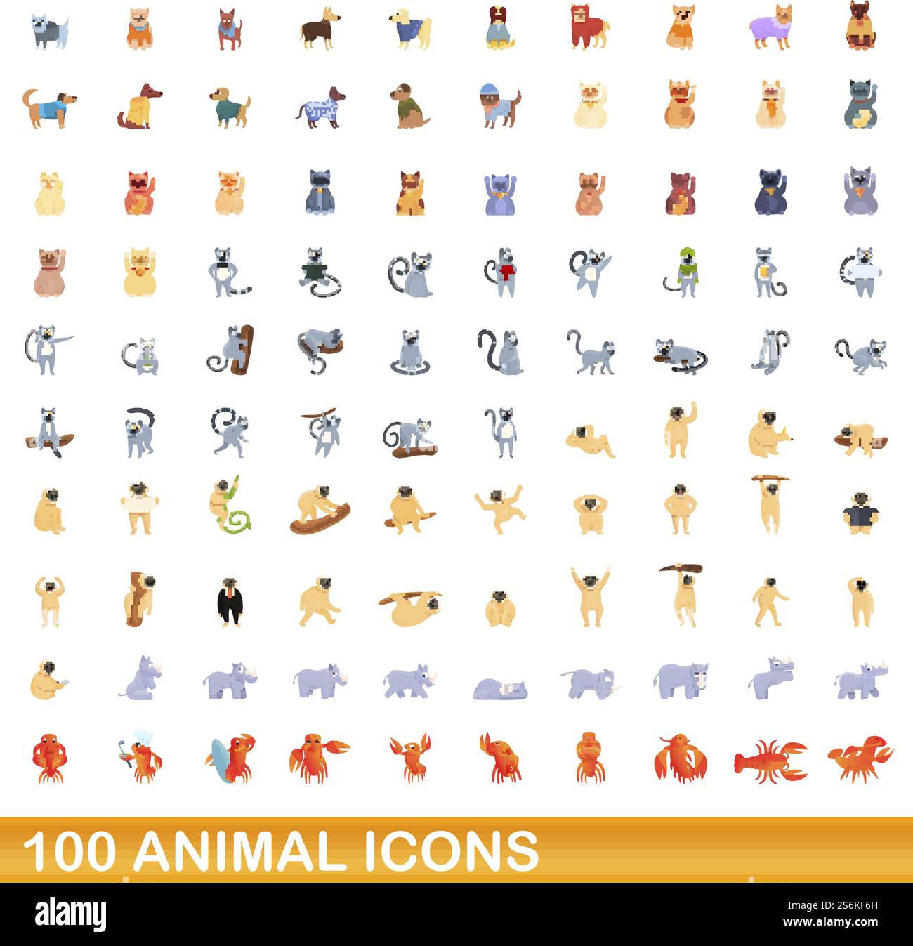 100 animal icons set. Cartoon illustration of 100 animal icons vector ...