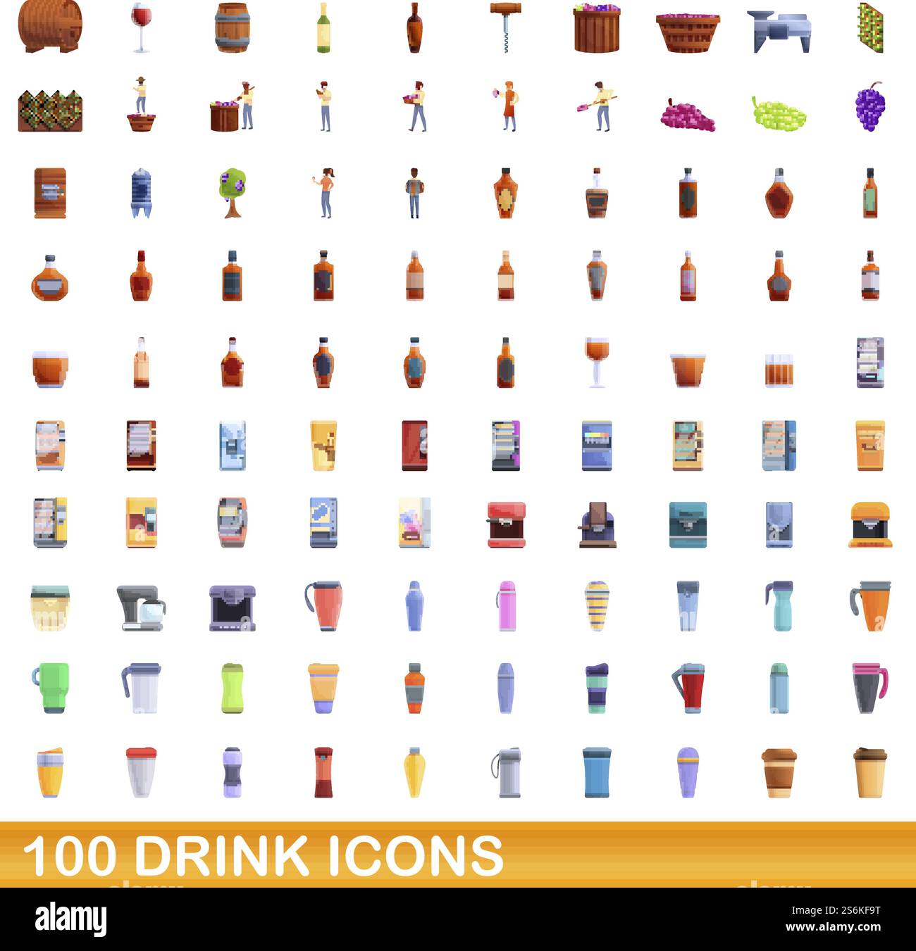 100 drink icons set. Cartoon illustration of 100 drink icons vector set ...