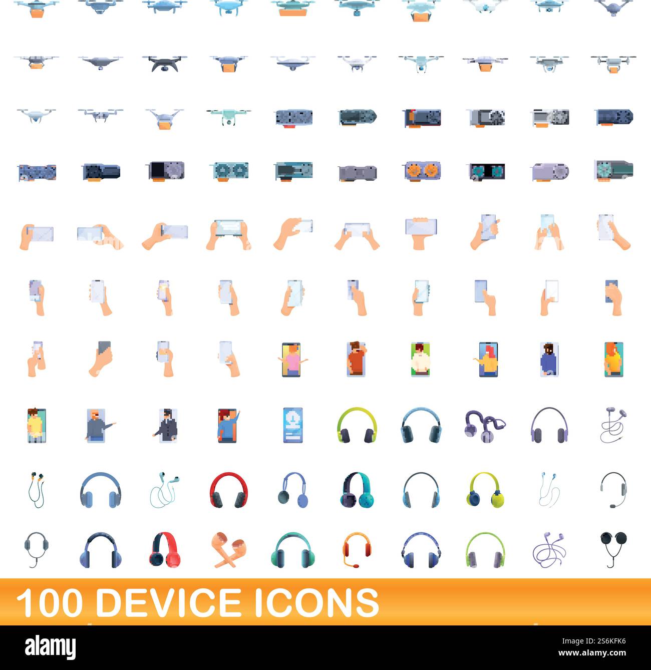 100 device icons set. Cartoon illustration of 100 device icons vector ...