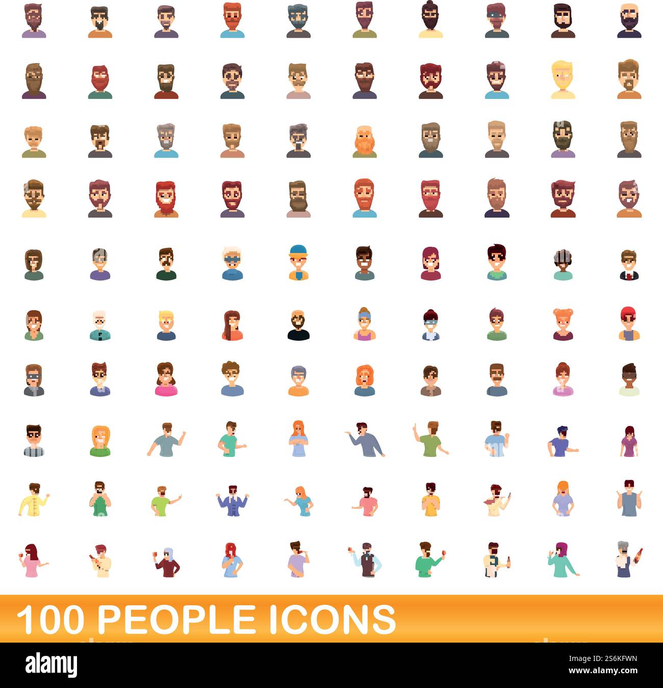 100 people icons set. Cartoon illustration of 100 people icons vector ...