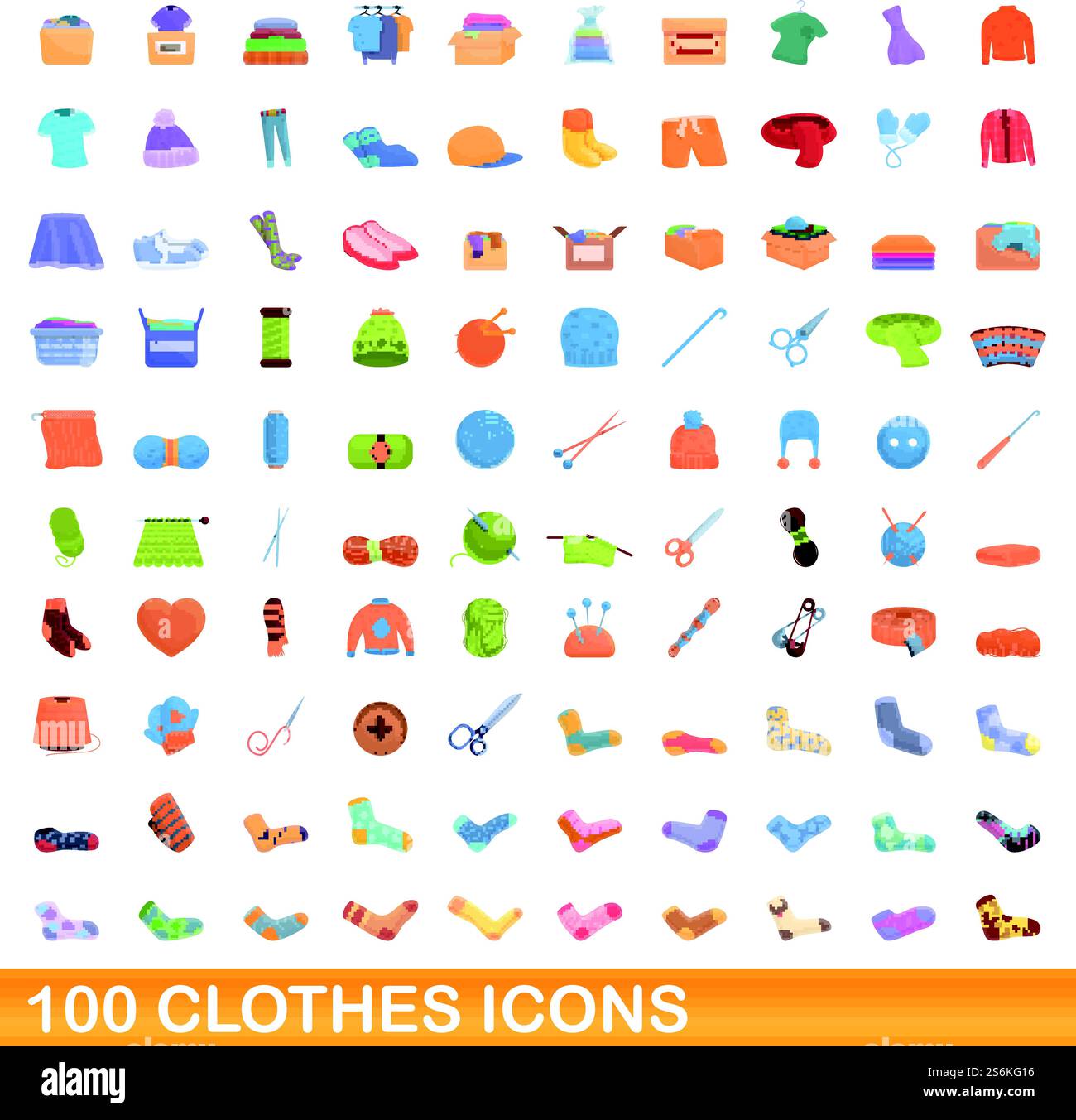 100 clothes icons set. Cartoon illustration of 100 clothes icons vector ...