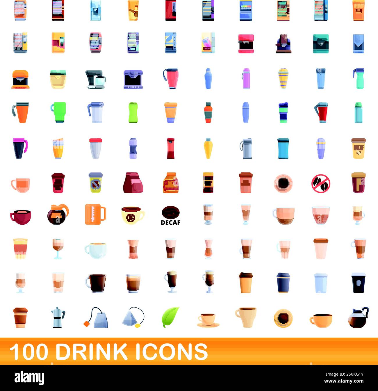 100 drink icons set. Cartoon illustration of 100 drink icons vector set ...