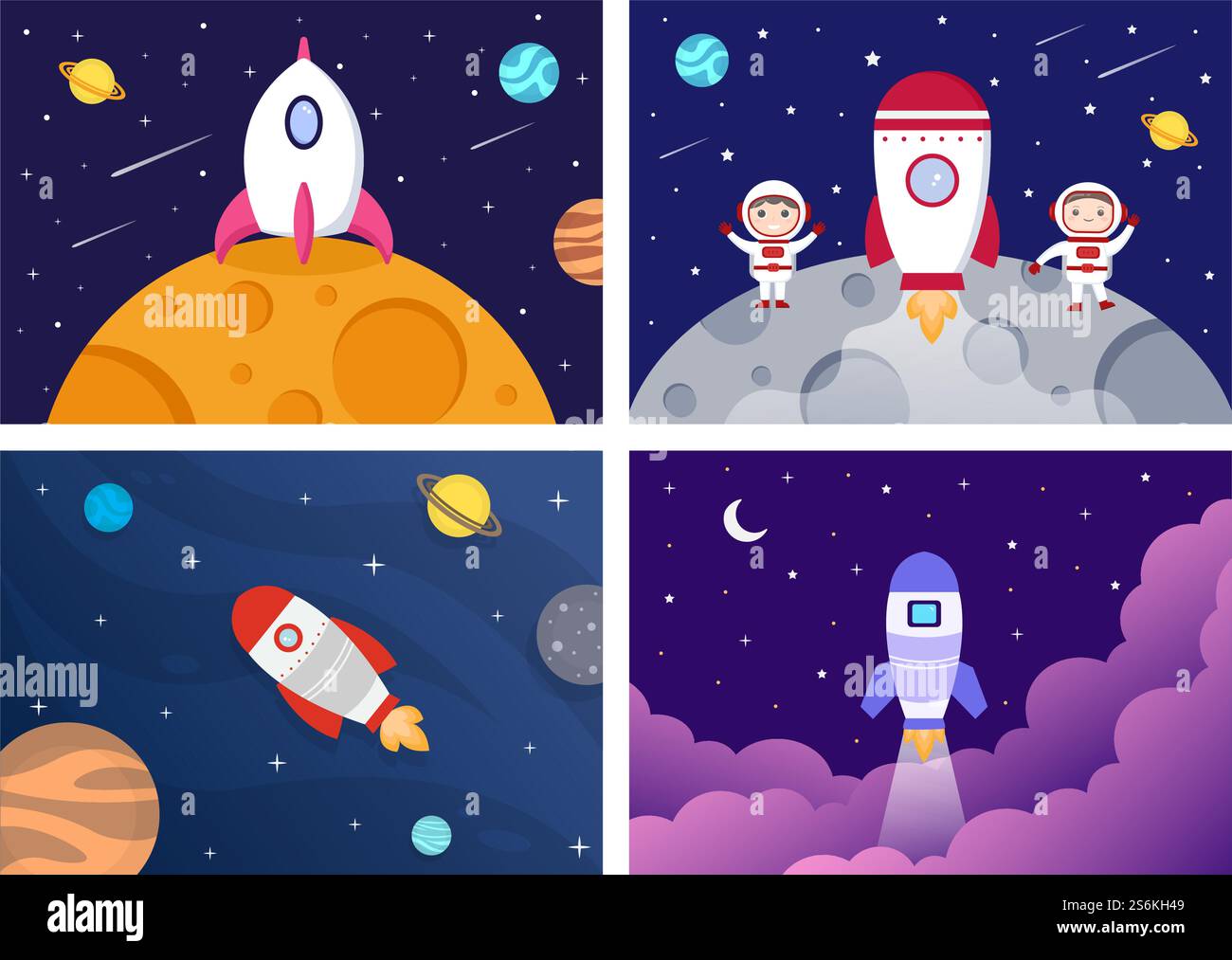 Astronaut With Rocket Illustration For Explore In Outer Space And ...