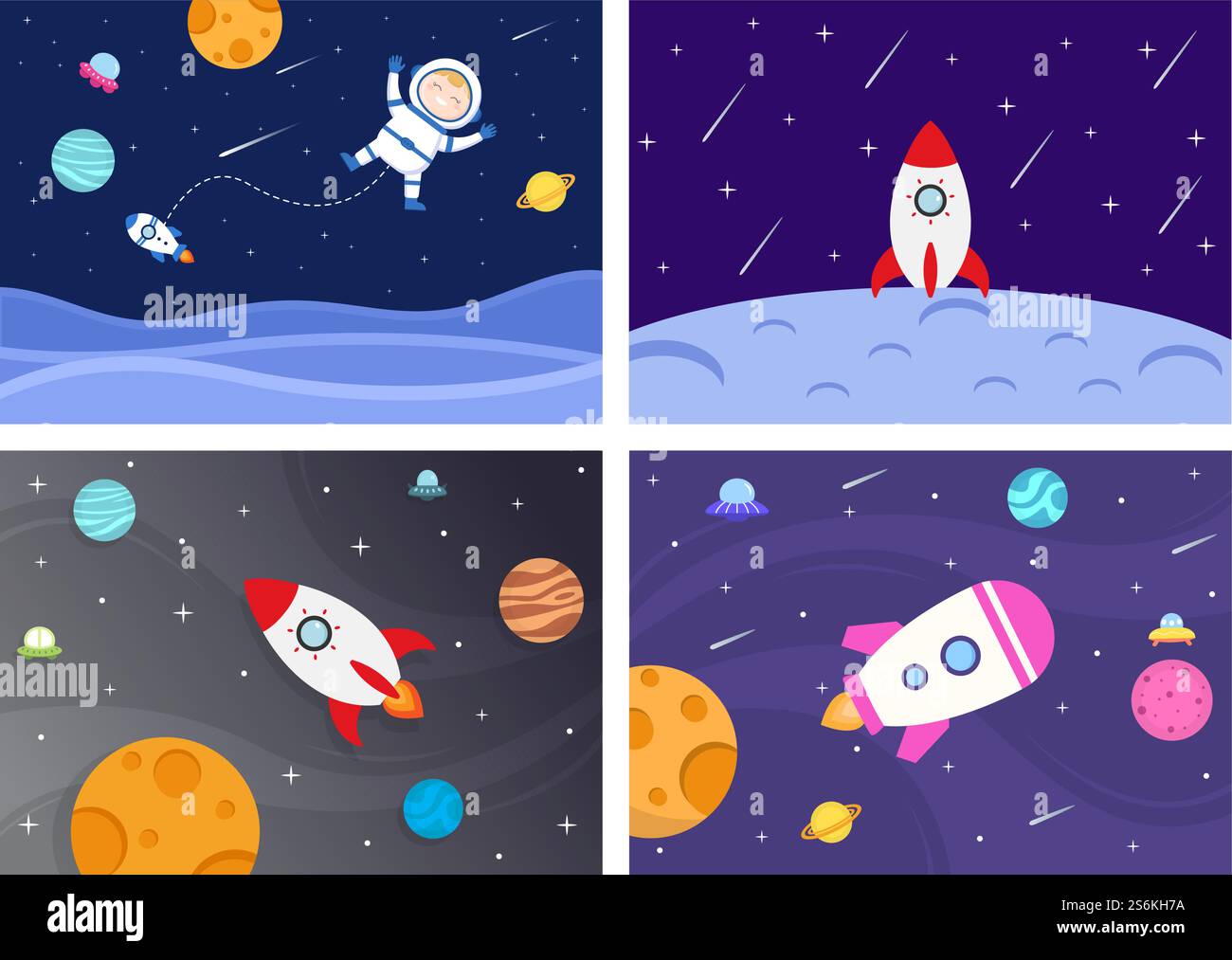 Astronaut With Rocket Illustration For Explore In Outer Space And ...