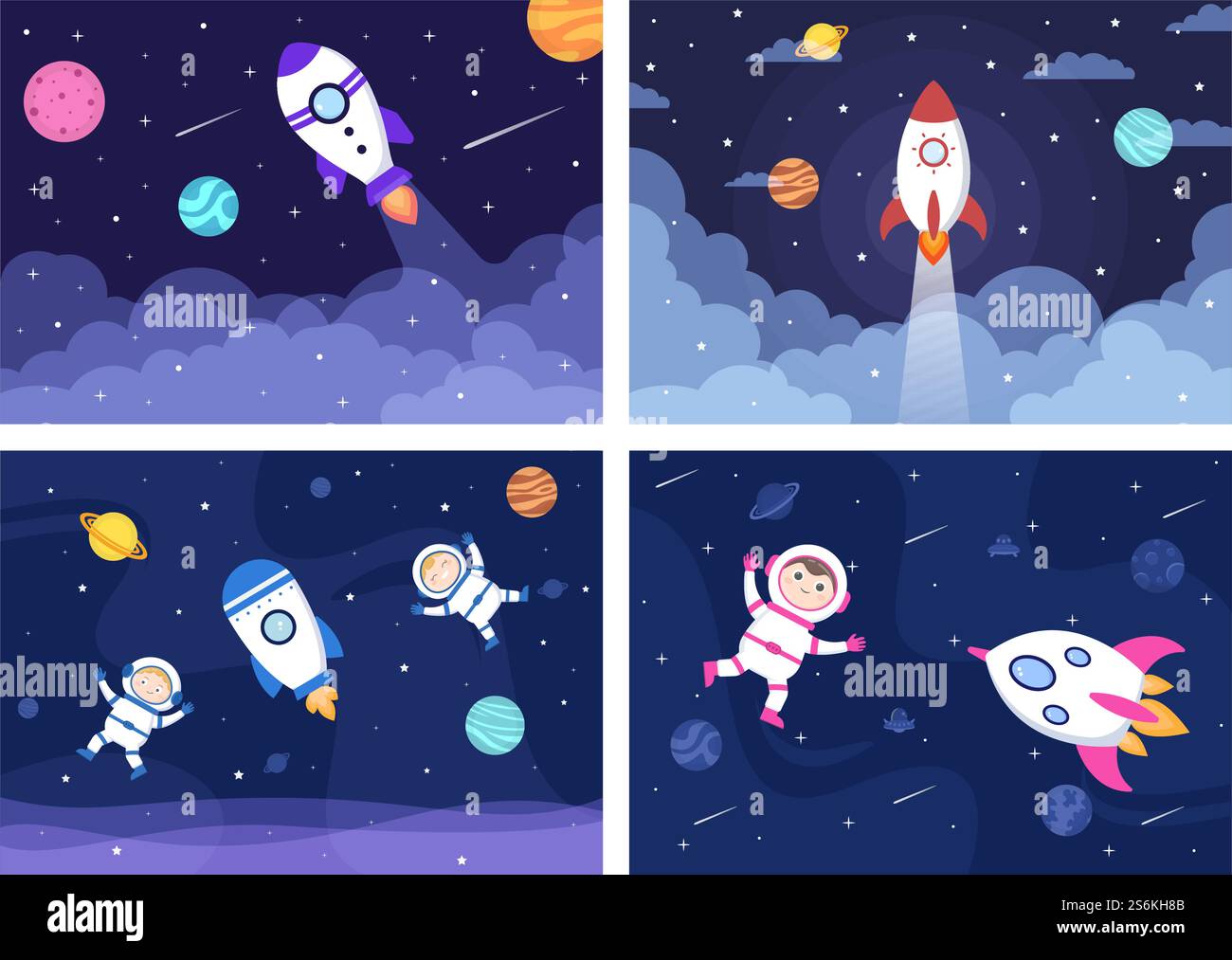 Astronaut With Rocket Illustration For Explore In Outer Space And ...