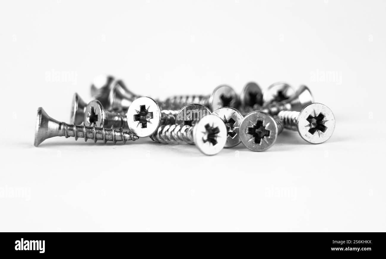 Construction materials tools scattered Black and White Stock Photos ...