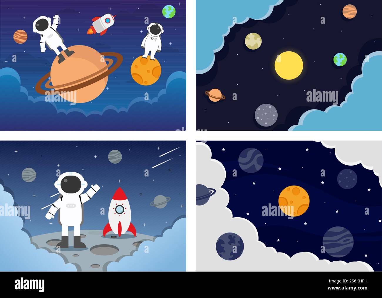 Astronaut With Rocket Background Illustration For Explore In Outer ...