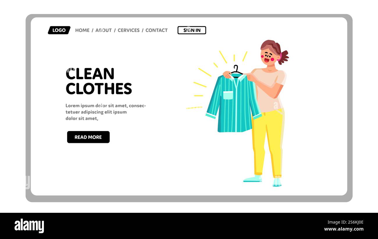 Freshness Clean Clothes Hold Happy Girl Vector. Smiling Young Woman ...