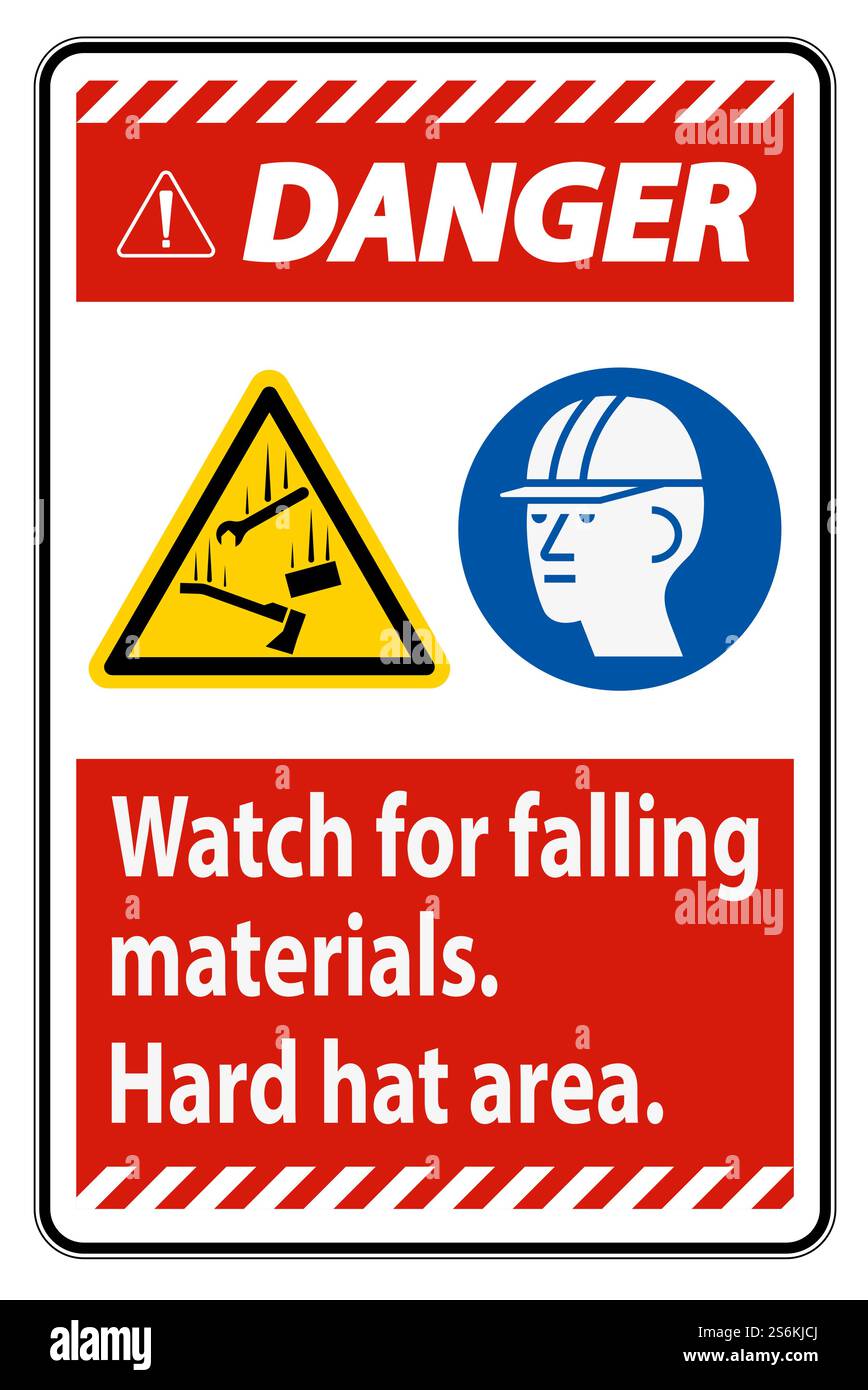 Danger Sign Watch For Falling Materials, Hard Hat Area Stock Vector ...
